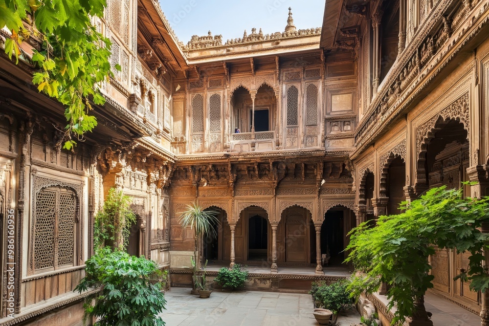 Majestic indian haveli a grand mansion with intricate carvings and ...