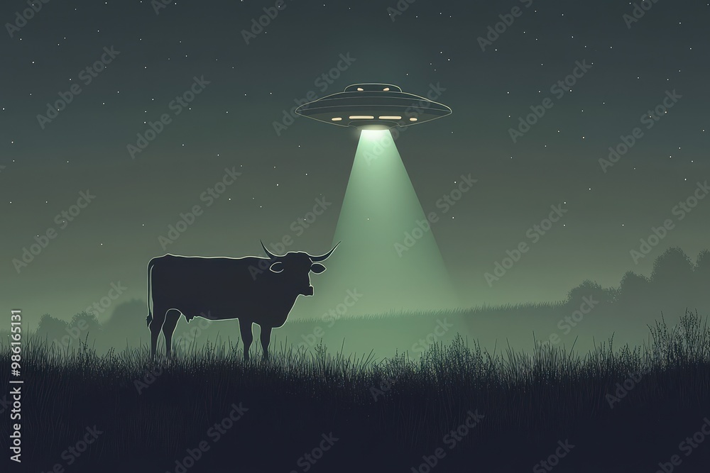 Man Witnessing UFO Invasion at Night in Mysterious Landscape, Alien ...