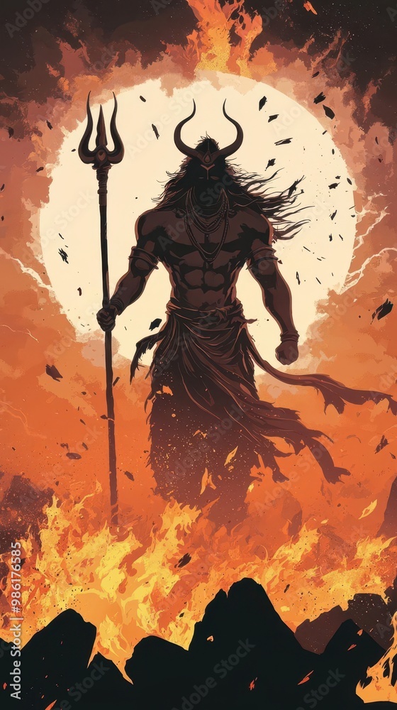 Shiva as Bhairava, the terrifying form of destruction, standing in a ...