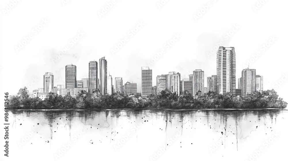 Ciudad Guayana, Venezuela, black and white pen pencil hand-drawn effect ...
