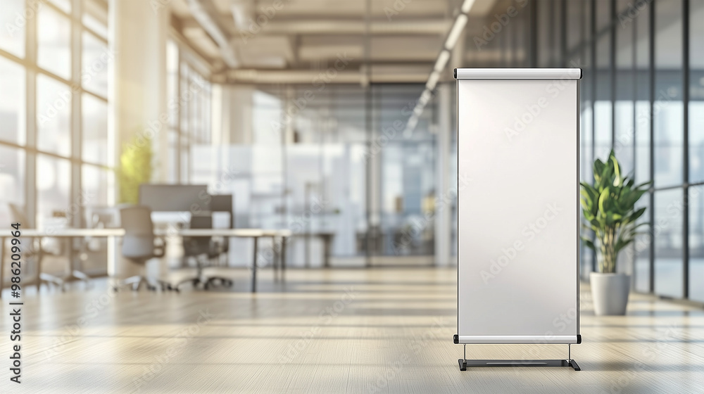 Empty Roll-Up Standee Banner in Modern Office Setting: Perfect Mockup ...