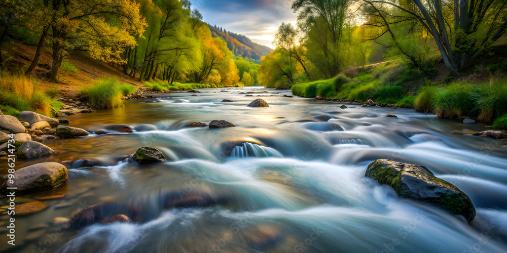 Time passing by like a flowing river, flow, movement, passing ...