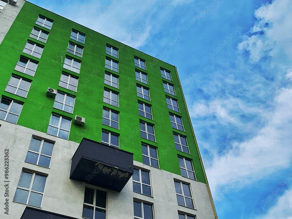 Low angle perspective High-rise rectangular Residential building ...