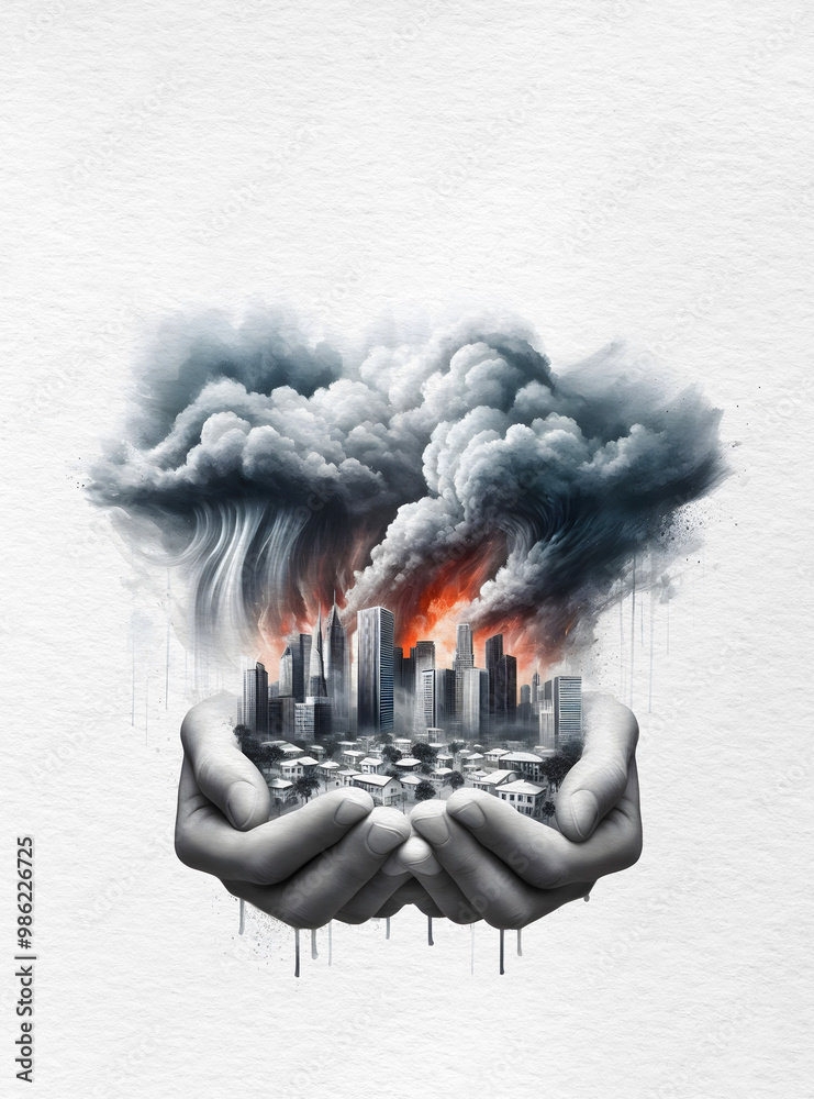 Watercolour illustration of The symbolism or concept of Disaster ...