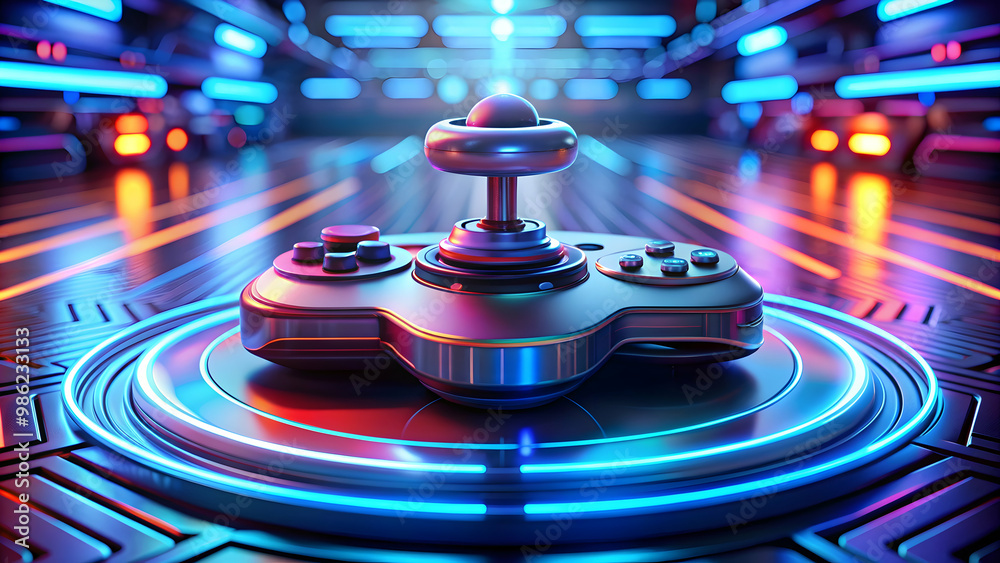 of futuristic joystick button controller floating in cyberpunk gaming ...