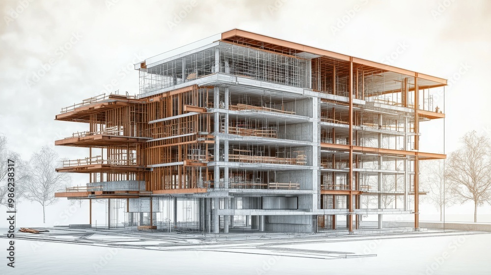 A detailed photo of a construction CAD drawing, showing cross-sections ...