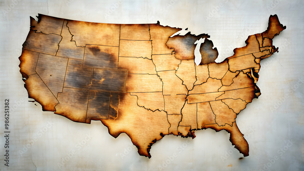 Burnt map of the USA with charred edges , United States, America, map ...