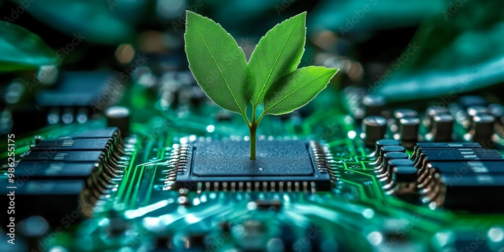 Small Green Plant Sprouting from Electronic Chip on Circuit Board ...