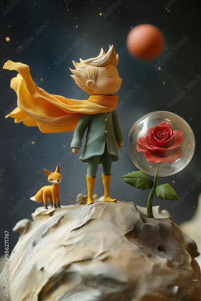 The Little Prince and the Fox Arrived on the B612 Asteroid, and the Rose Storybook Illustration ...