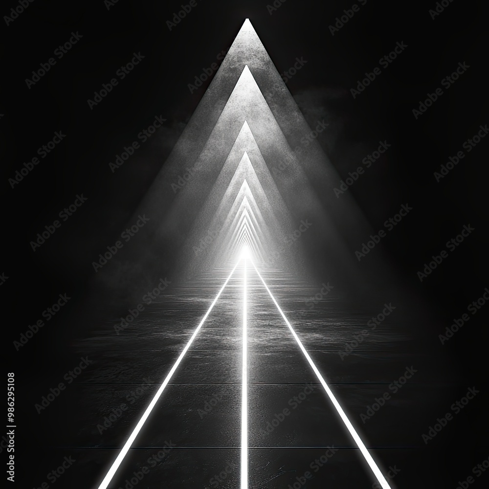 Converging lines of light beams forming a triangular pattern, sharp ...