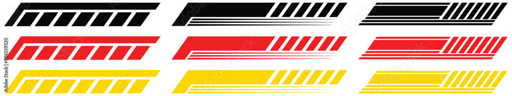 Yellow Golden Black racing sport car strips arrow and race line decals ...
