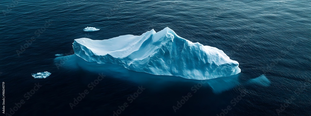 An aerial view of an iceberg floating in the water, showcasing its ...