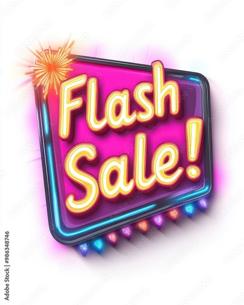 Bright and colorful sign announcing a flash sale with vibrant lights ...