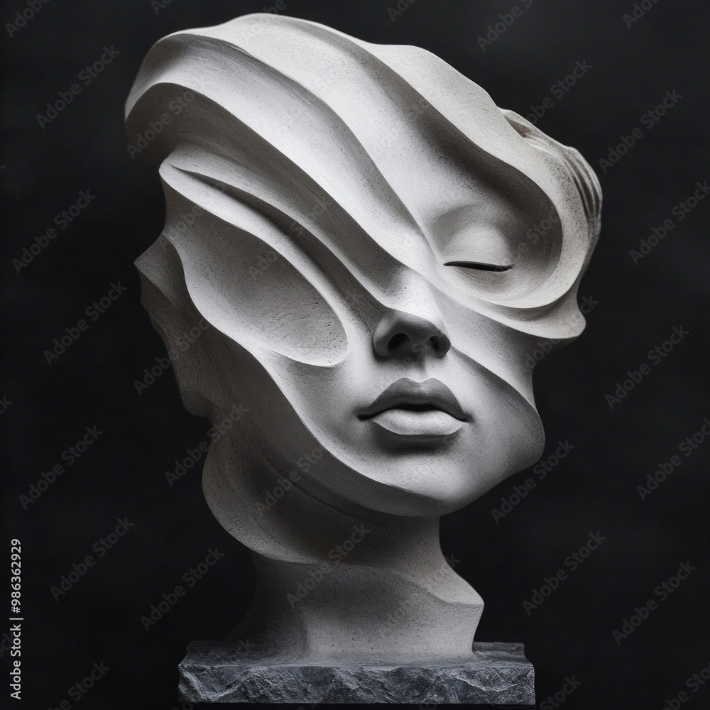 This stunning sculpture captures the beauty of a human face with fluid ...