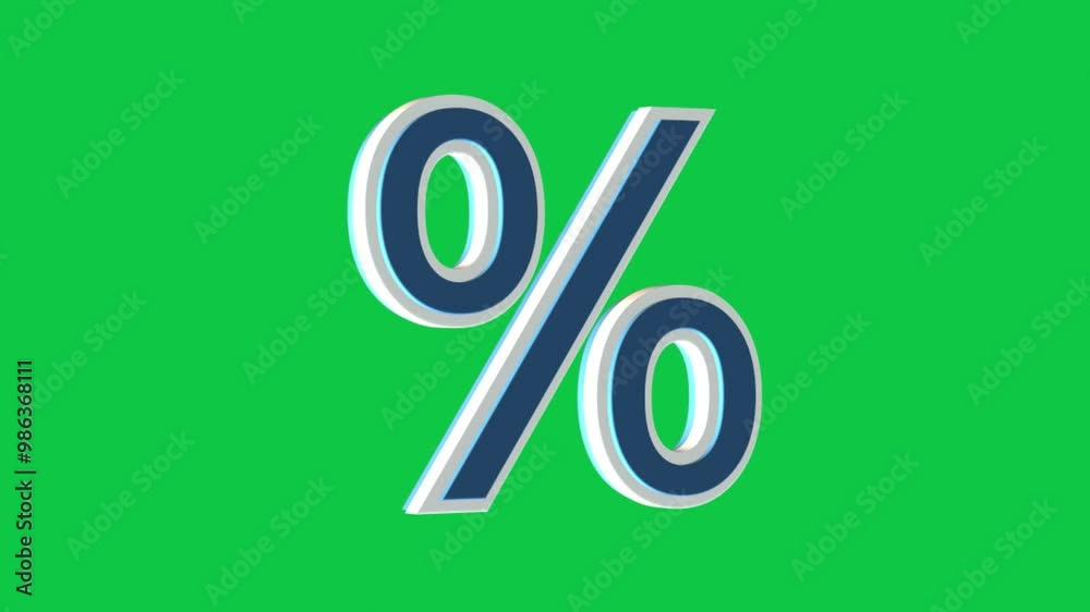 3D 4K Percentage % sign interest rate symbol on green screen chroma key ...
