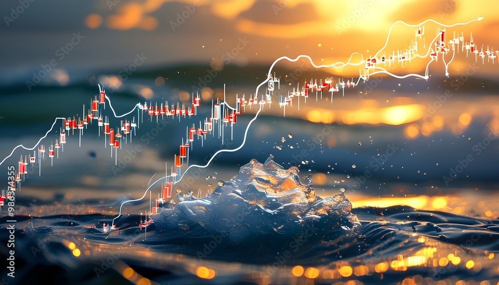 Surging Stock Market Graph Merged with Ocean Water Droplets ...