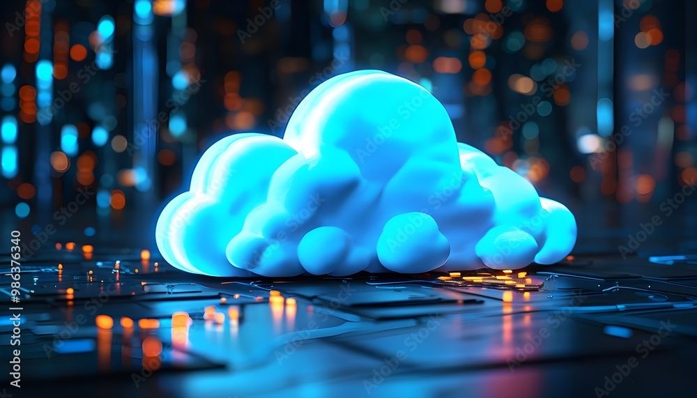 Illuminated blue cloud computing visualization with futuristic elements ...