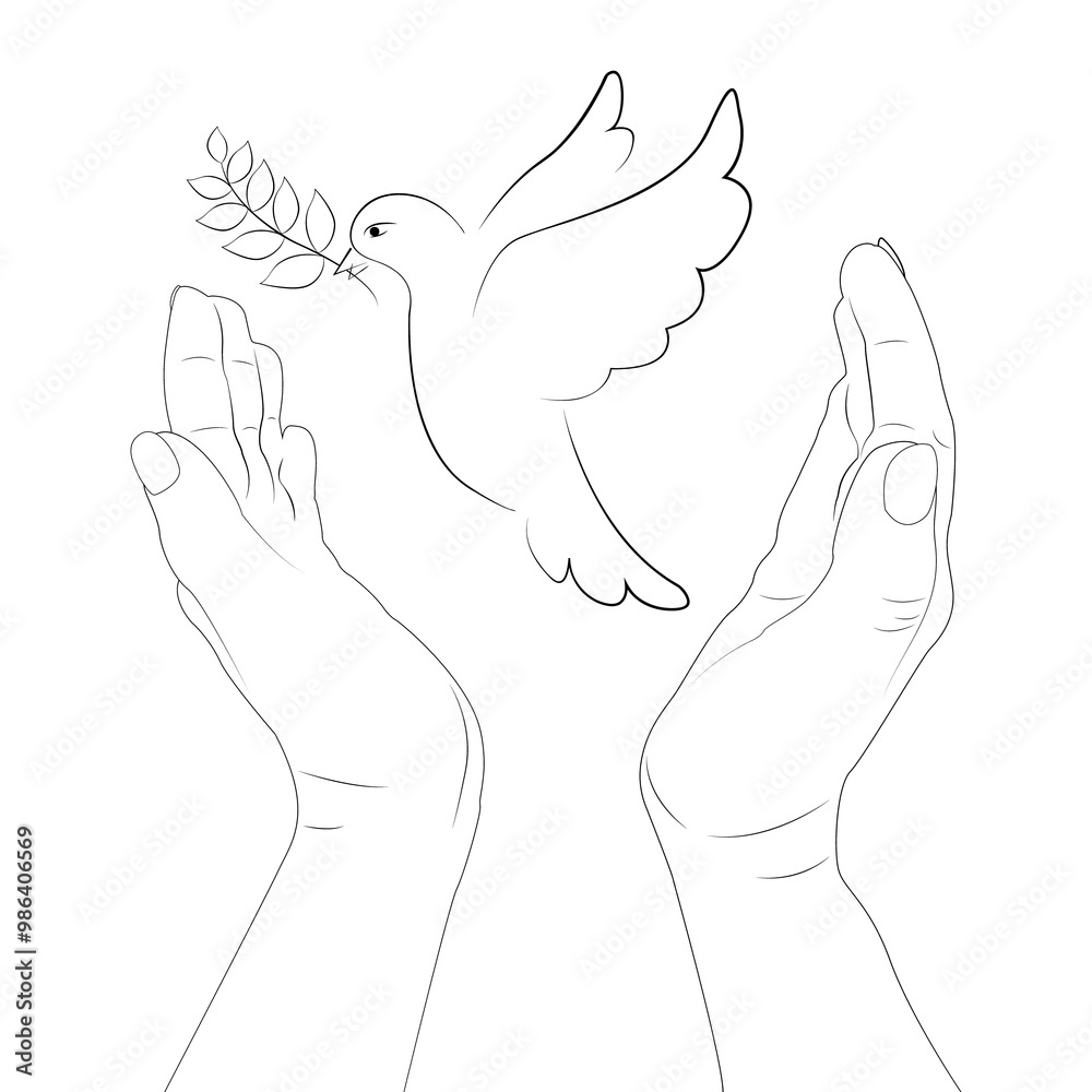 Hands in prayer. Dove peace. Symbol of hope and desire for harmony ...