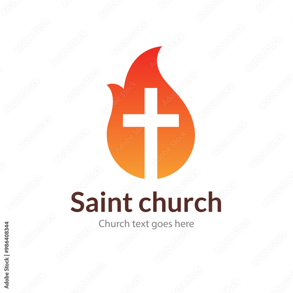 Church logo cross flame icon. Religious christian emblem symbol worship ...