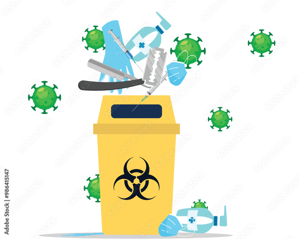 Clinical waste and Sharp disposal in dustbin, dangerous medical waste ...