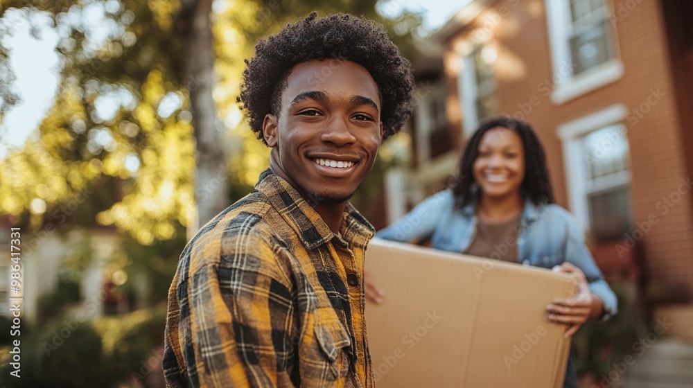 african american freshman student moving to the dorm with family ...