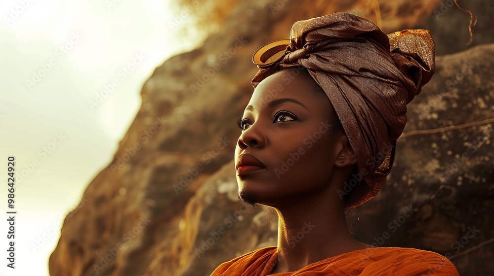 A powerful image showcasing a Nigerian woman with deep brown eyes and ...
