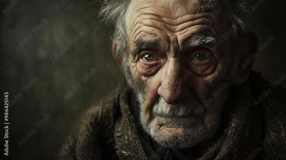 A powerful portrait capturing the weary expression of a father figure ...