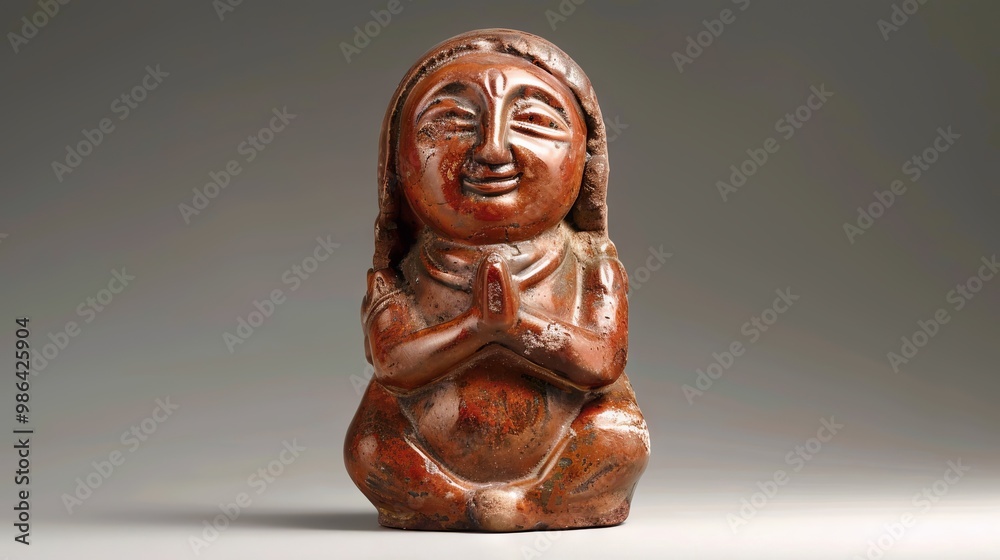 A reconstructed ceramic figurine of a mother goddess, believed to have ...