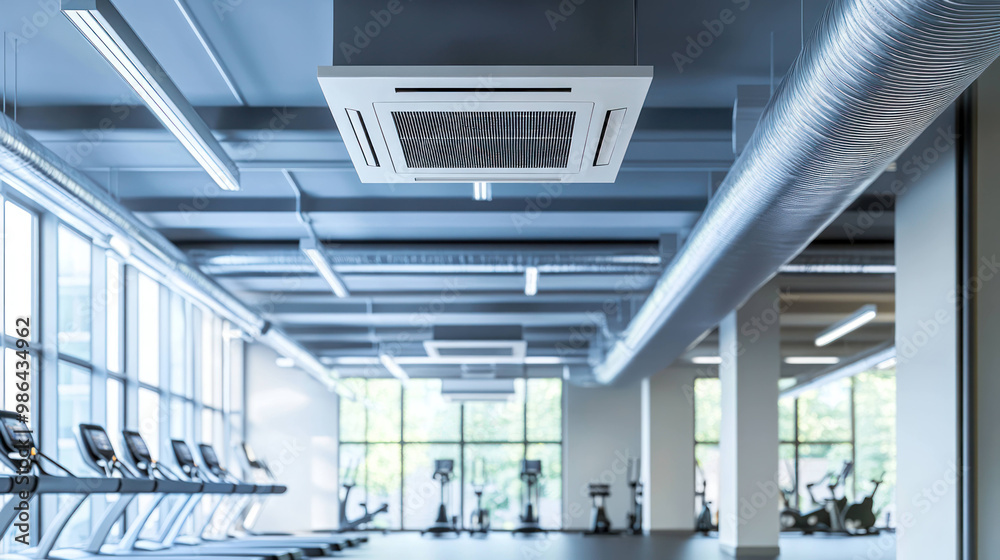 Modern gym interior featuring air conditioning unit and fitness ...