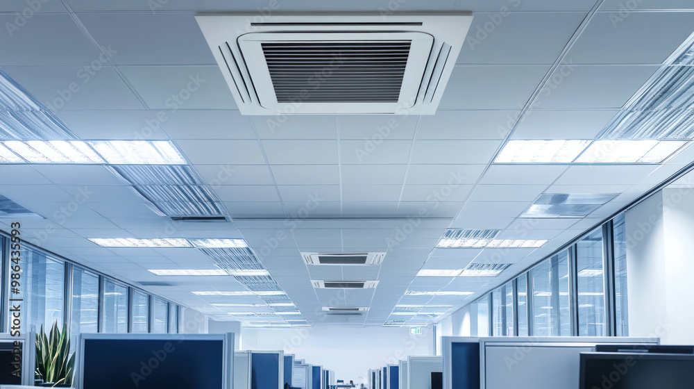 Efficient air conditioning units are visible in modern office space ...