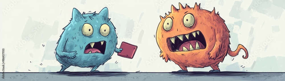 Cartoon debt monster chasing terrified character with wallet Stock ...