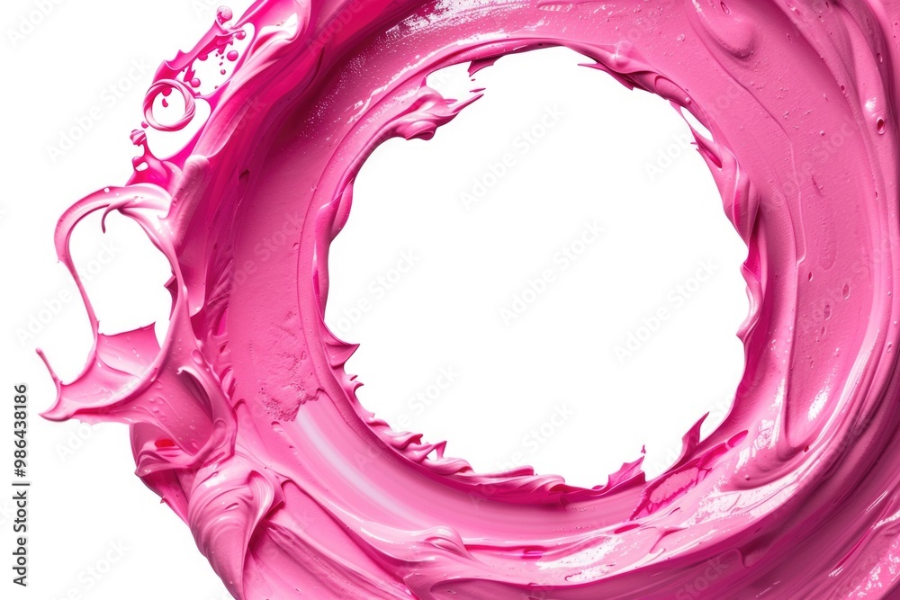 Circle of pink paint with free space for text isolated on white ...