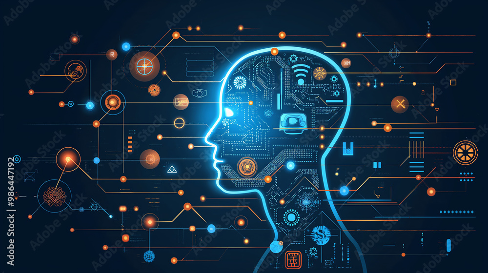 The concept of LLM, AI Large Language Model with icons concept. AI deep ...