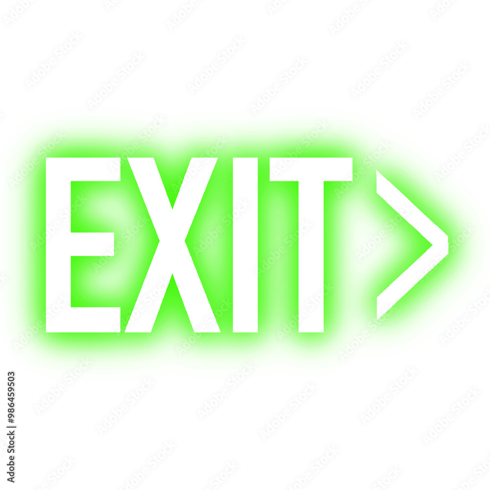 Exit light signs. Emergency exit sign on ceiling with illuminated green ...
