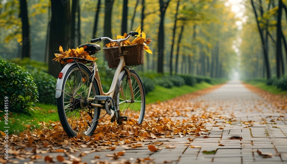Eco-friendly bicycle leaving a trail of leaves, promoting sustainable ...