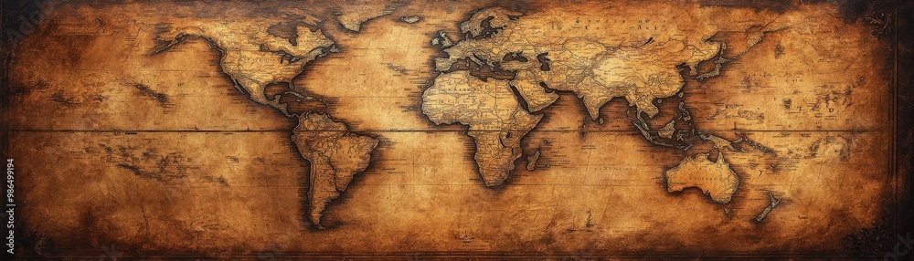 World Map Antique: A weathered and worn world map, its faded ink and ...