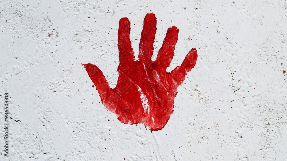 Imprint of a bloody palm on a white background. Horror scary blood ...