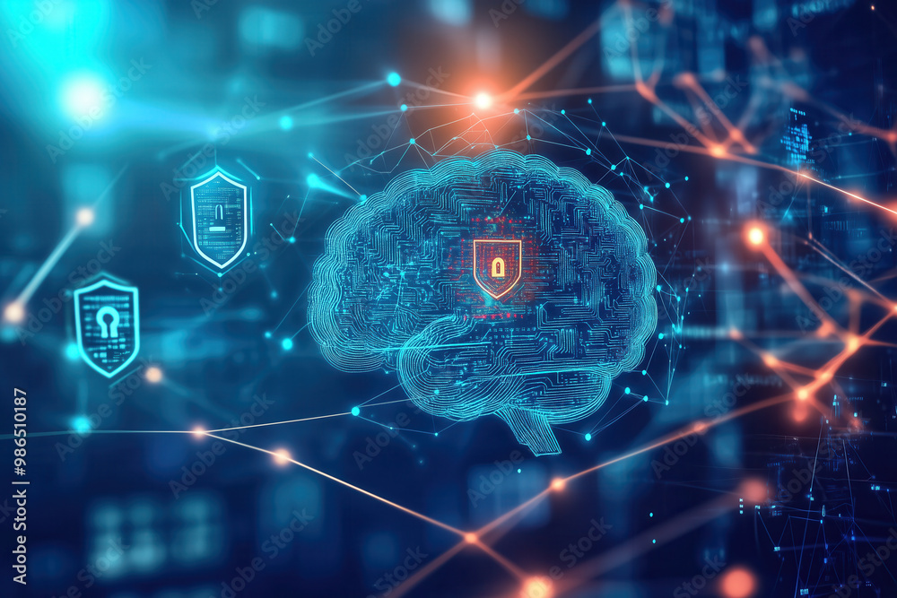 Artificial Intelligence Brain with Cybersecurity Shields and Neural ...