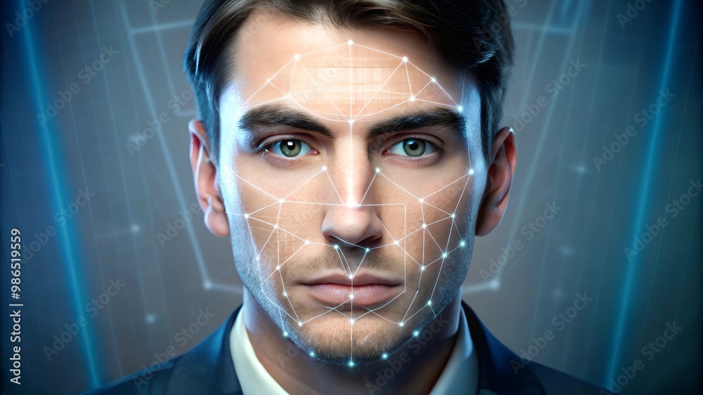 A realistic deepfake facial scan presents a man's detailed features ...