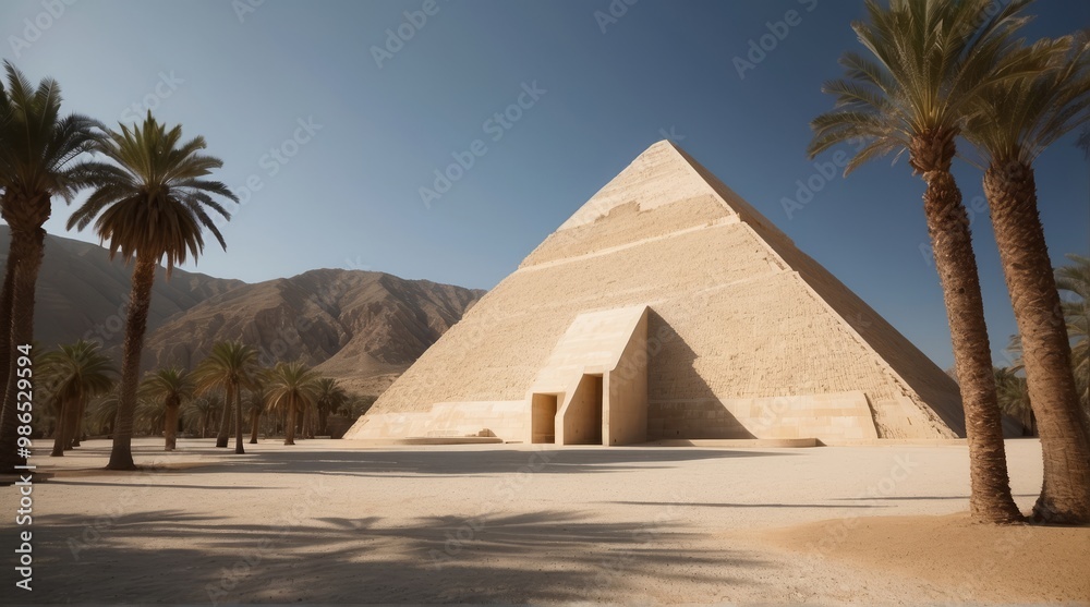 Equal-sided, quadrangular pyramid of smooth, shining in the sun, white ...