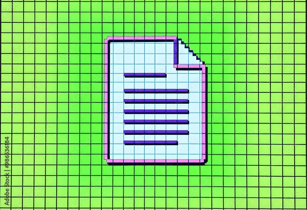 a file symbol created using pixel art, rendered on a grid with vibrant ...