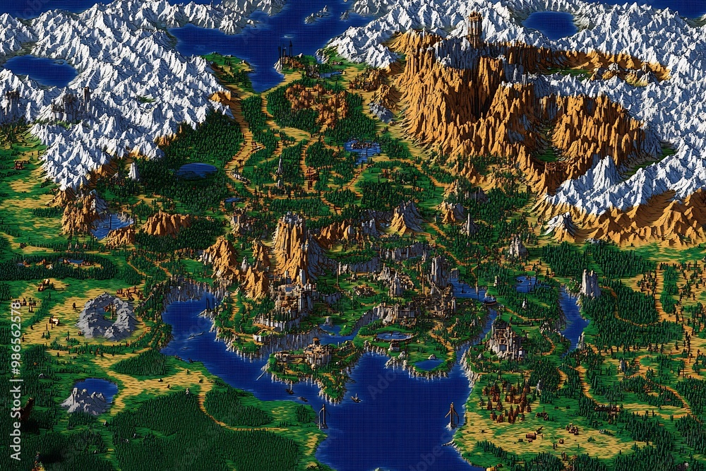 Pixel Art Fantasy World Map, RPG Game Design Inspiration Stock ...