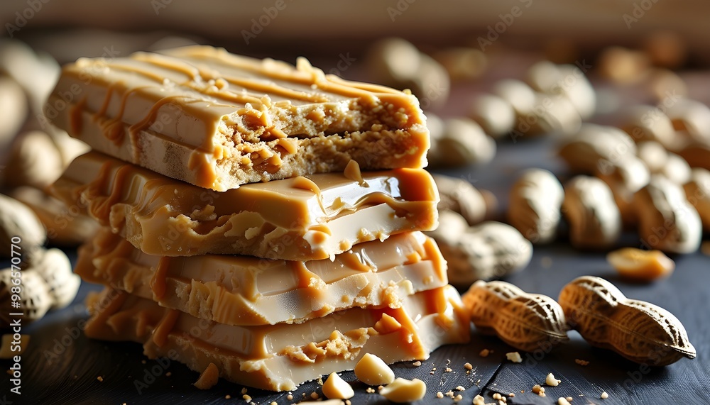 Creamy peanut butter magic bars with nutty flavors showcased in vibrant ...