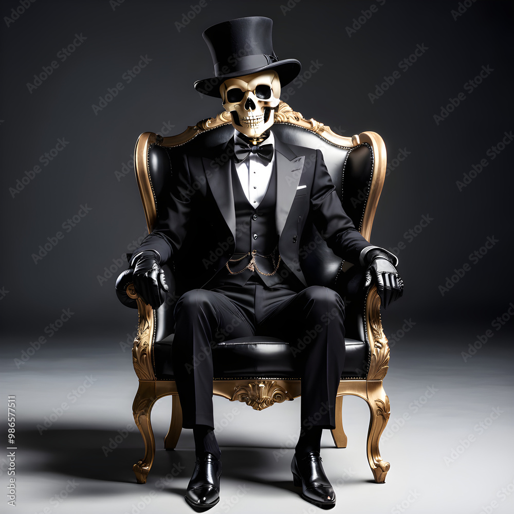 Explore the spooky tale of a skeleton adorned in a suit, hat, and ...