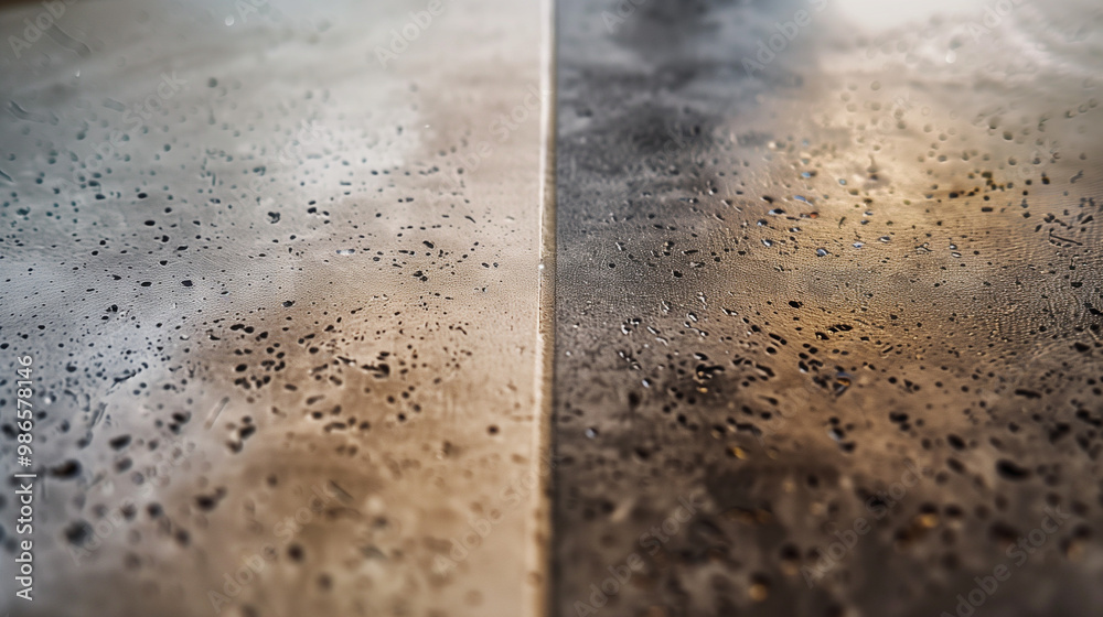 A stark before-and-after comparison of a dusty surface, one half ...
