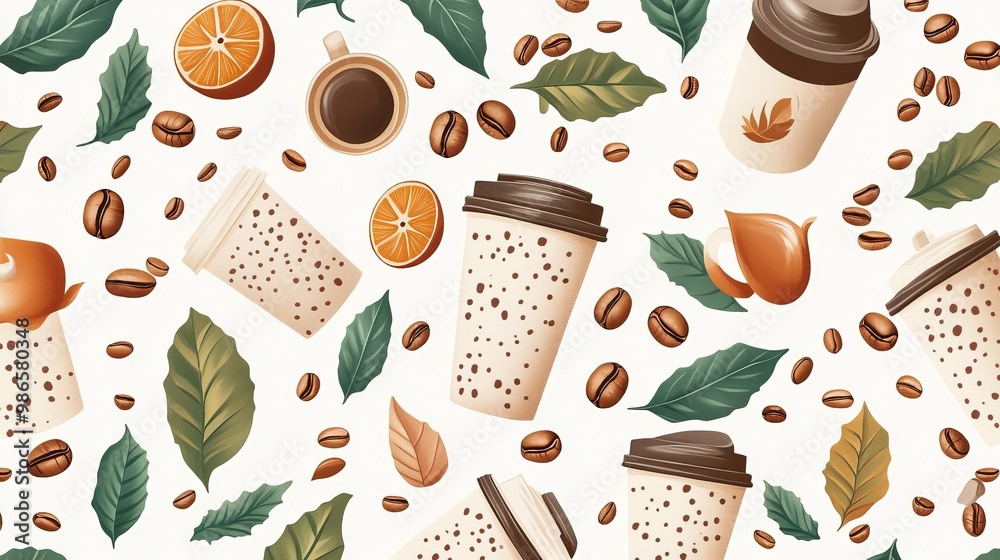 Beautiful coffee-themed pattern with geometric shapes. Great for ...