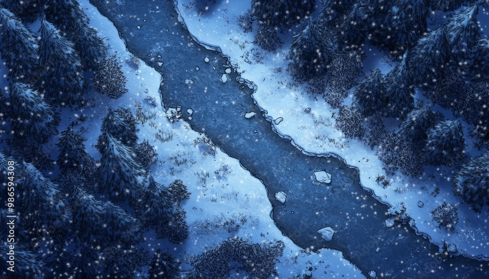 tabletop rpg map in orthographic top down style depicting a frozen ...