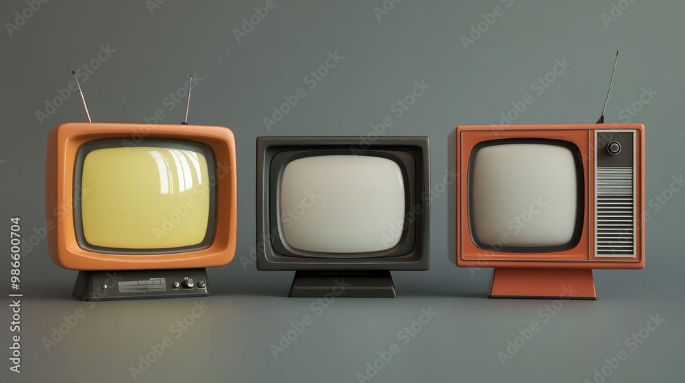 3 minimal tvs monitor toys next to each other 3d render tv screen ...