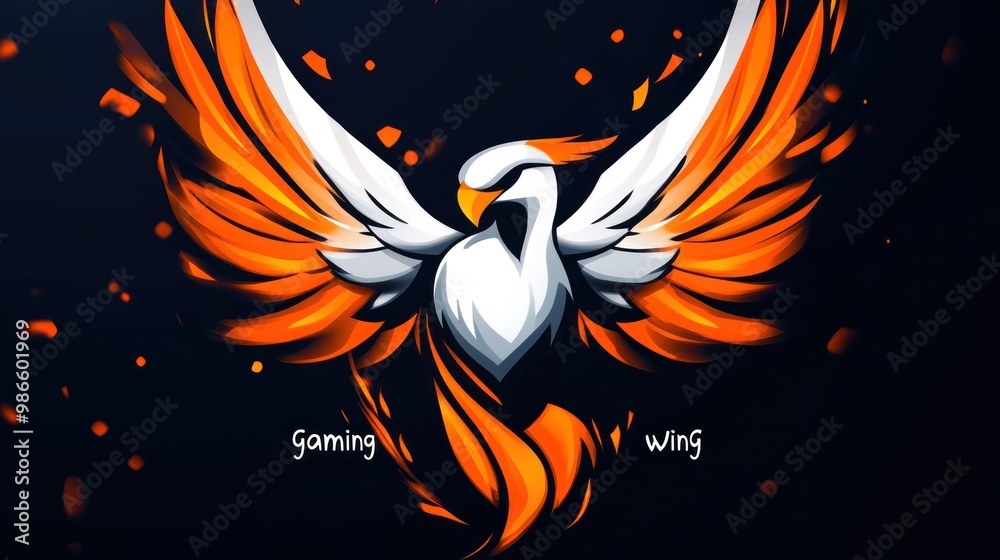 Mascot illustration, bird logo, text "gaming wing" with a combination ...
