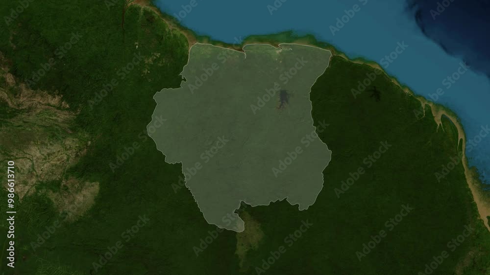 Zoom from Earth to Suriname. (Highlighted) World map animation with ...